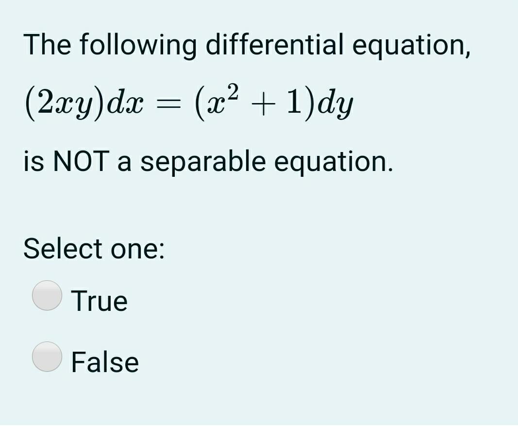 Solved The following differential equation, (2xy)dx = (x2 + | Chegg.com