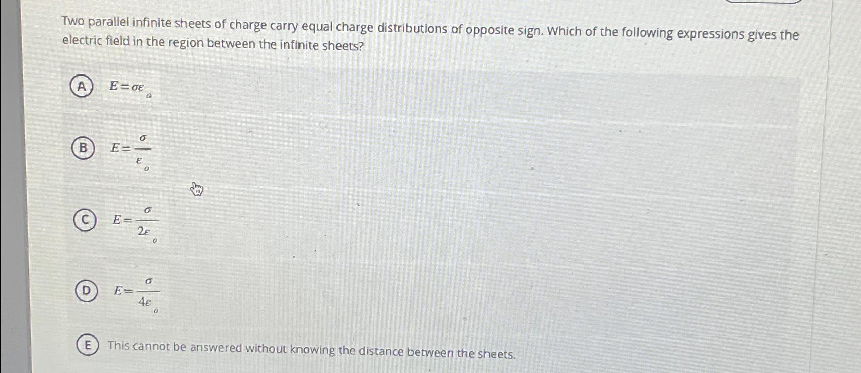 Solved Two parallel infinite sheets of charge carry equal | Chegg.com