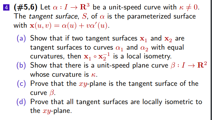 Solved 4(#5,6) ﻿Let α:I→R3 ﻿be a unit-speed curve with | Chegg.com