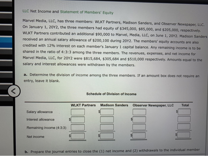 Solved LLC Net Income and Statement of Members' Equity | Chegg.com