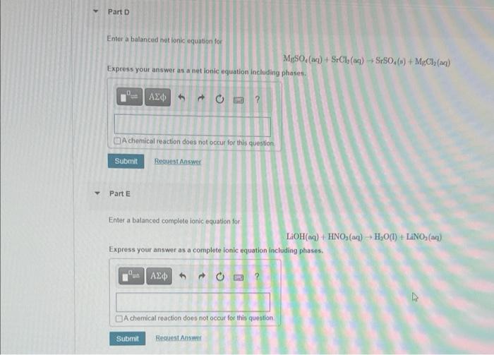 Solved Enter a balanced net ionic equation for | Chegg.com