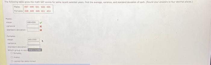 Solved The following table gives the math SAT scores foc | Chegg.com