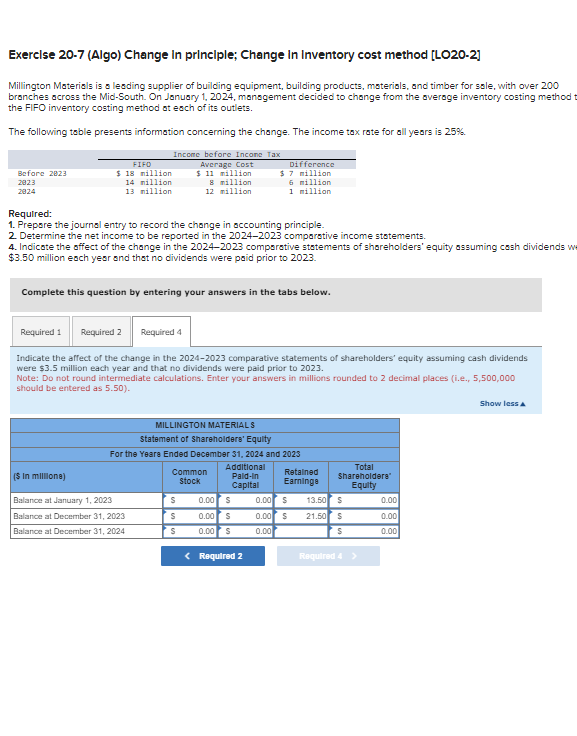 Solved Exercise 20-7 (Algo) ﻿Change In principle; Change In | Chegg.com