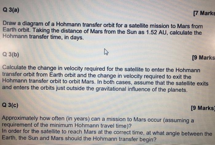 Solved Q 3(a) [7 Marks Draw a diagram of a Hohmann transfer | Chegg.com