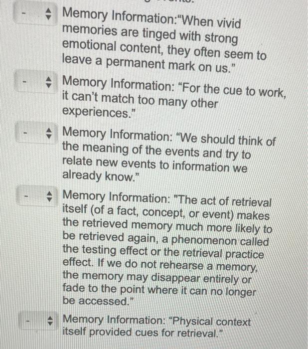 Solved Memory Information: "One very common A. Studying | Chegg.com