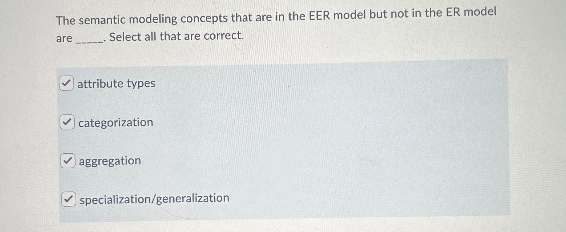 Solved The semantic modeling concepts that are in the EER | Chegg.com