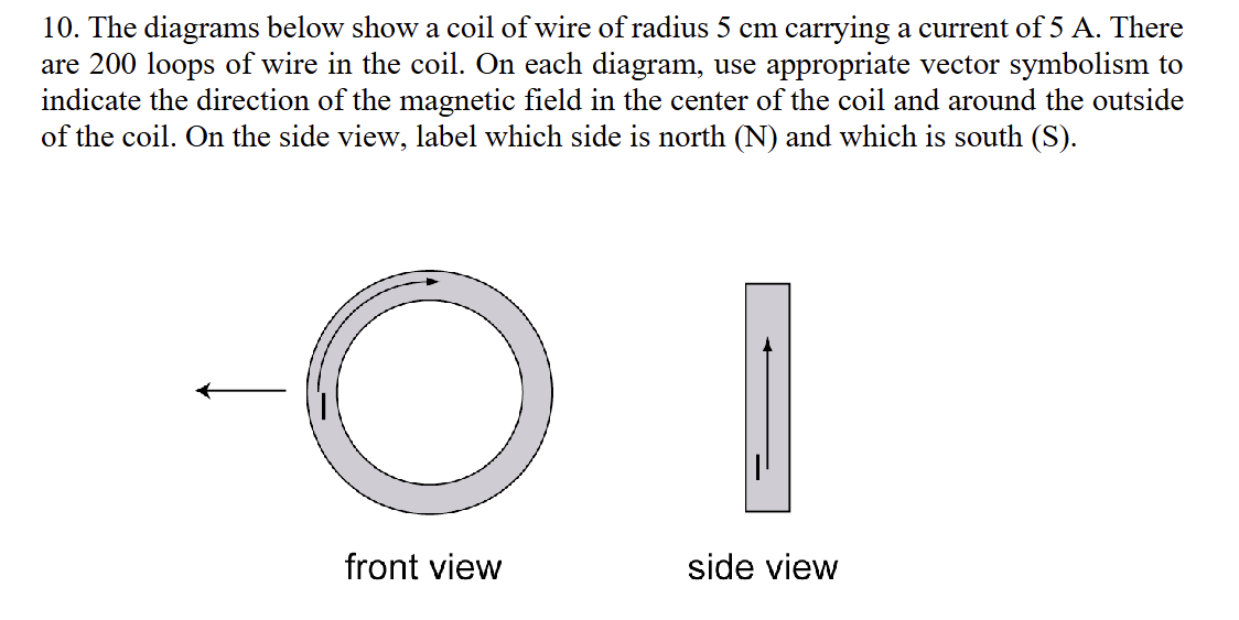 [Solved]: 10. The diagrams below show a coil of wire of rad