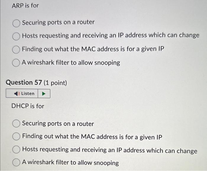 Solved ARP is for Securing ports on a router Hosts | Chegg.com