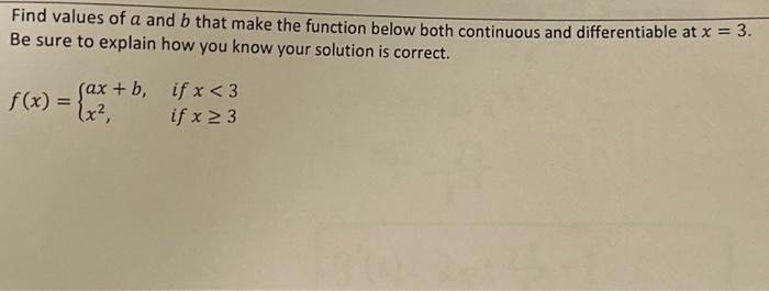 Solved Find Values Of A And B That Make The Function Below