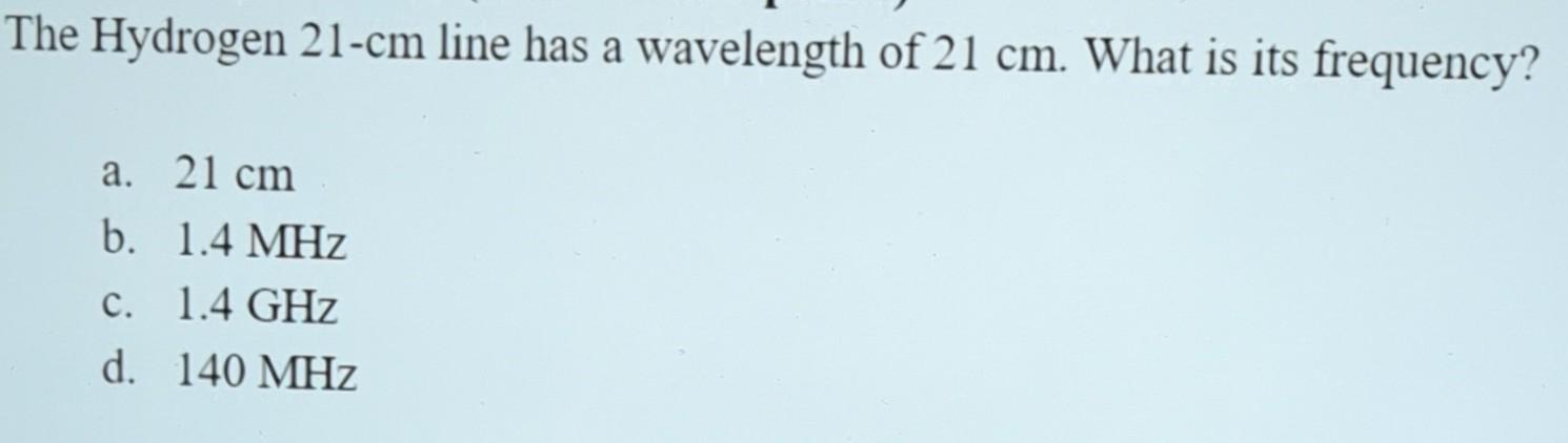 Solved The Hydrogen 21-cm line has a wavelength of 21 cm. | Chegg.com