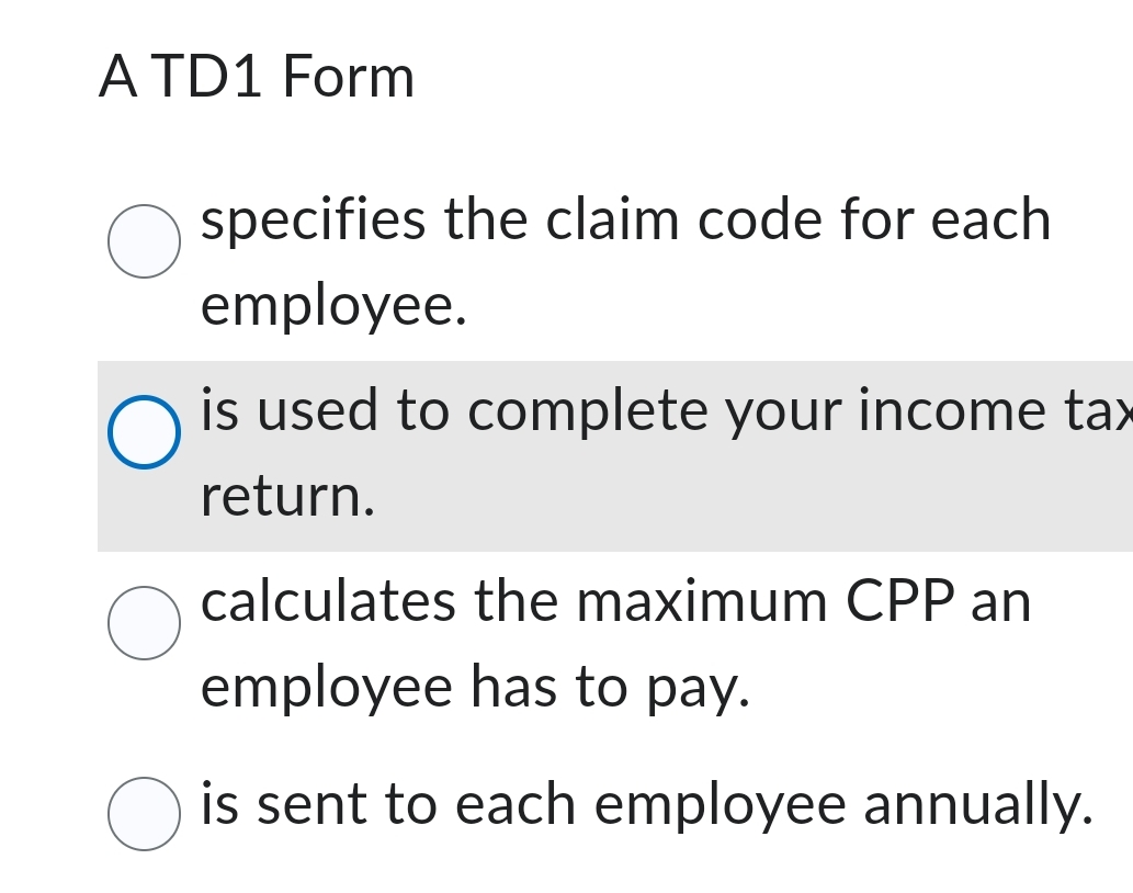 Solved A TD1 ﻿Formspecifies the claim code for | Chegg.com