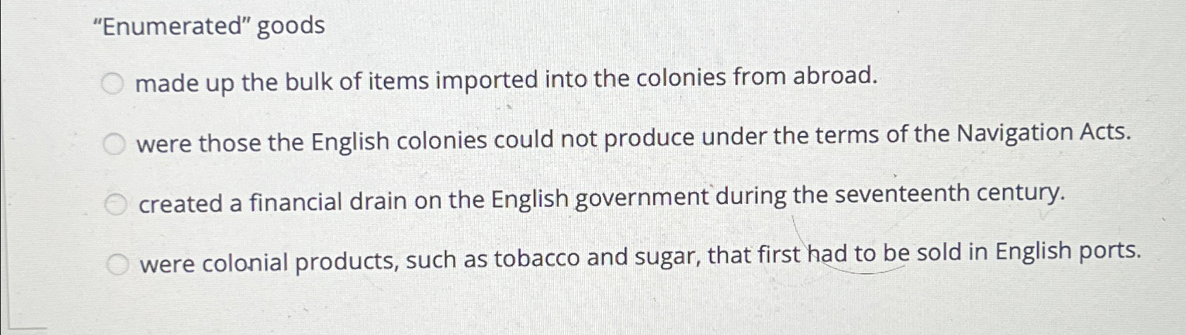 Solved "Enumerated" goodsmade up the bulk of items imported | Chegg.com