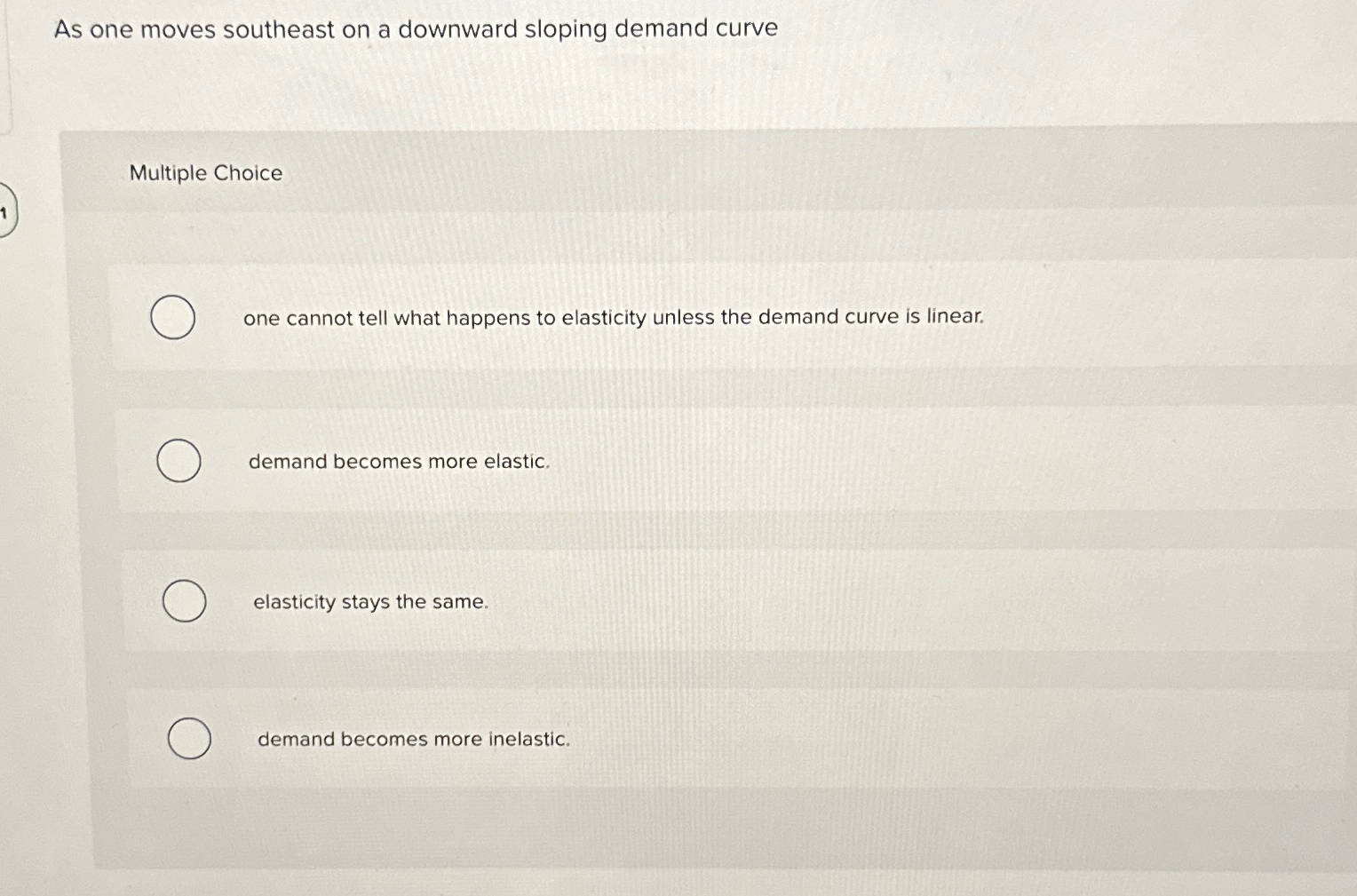 Solved As one moves southeast on a downward sloping demand | Chegg.com