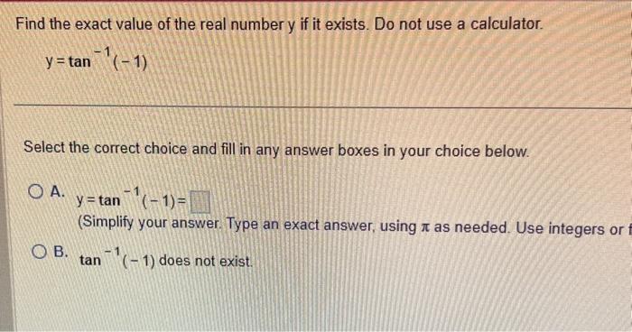 Solved Find the exact value of the real number y if it | Chegg.com
