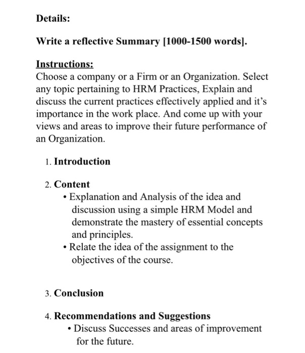 Solved Details: Write a reflective Summary [1000-1500 words] | Chegg.com