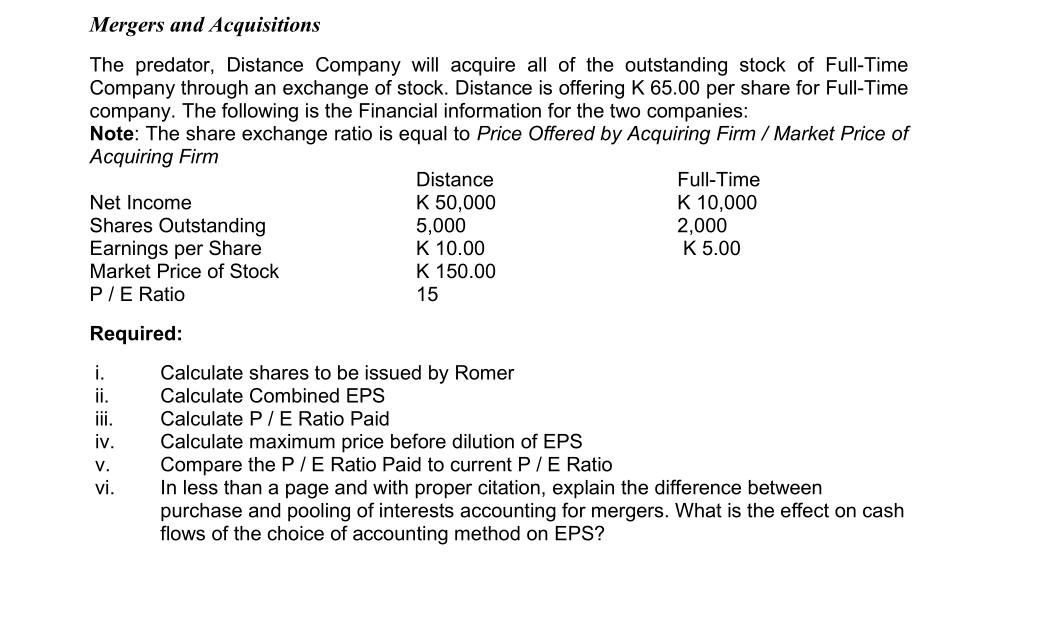 Solved Mergers and Acquisitions The predator, Distance | Chegg.com
