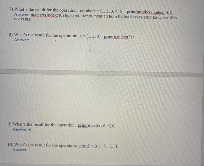 Solved 7) What's the result for the operation: numbers = [1, | Chegg.com
