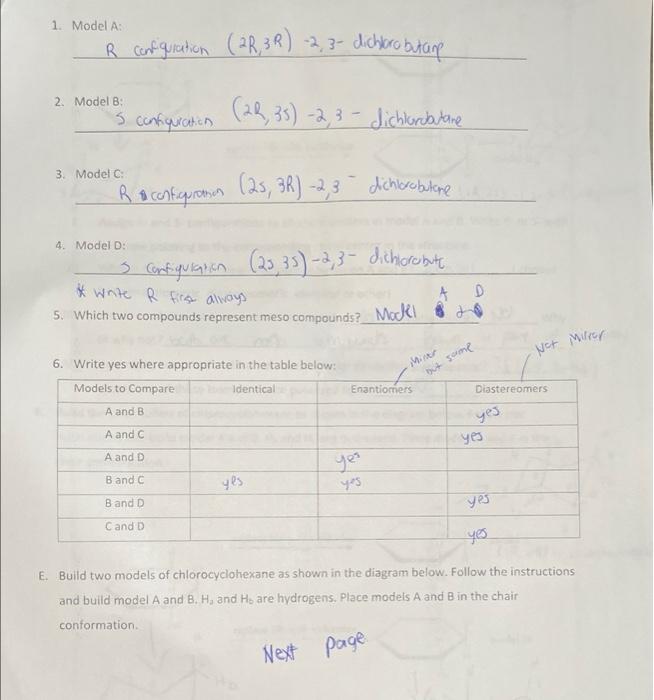 Solved D. Build two models of R-2-chlorobutane as shown in | Chegg.com