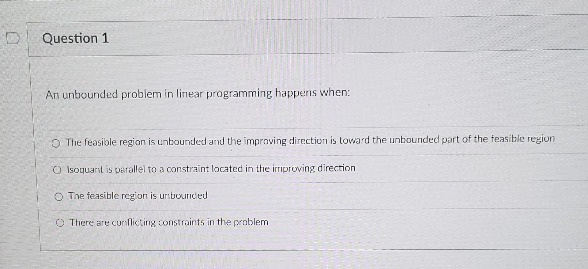 Solved Question 1 An unbounded problem in linear programming | Chegg.com