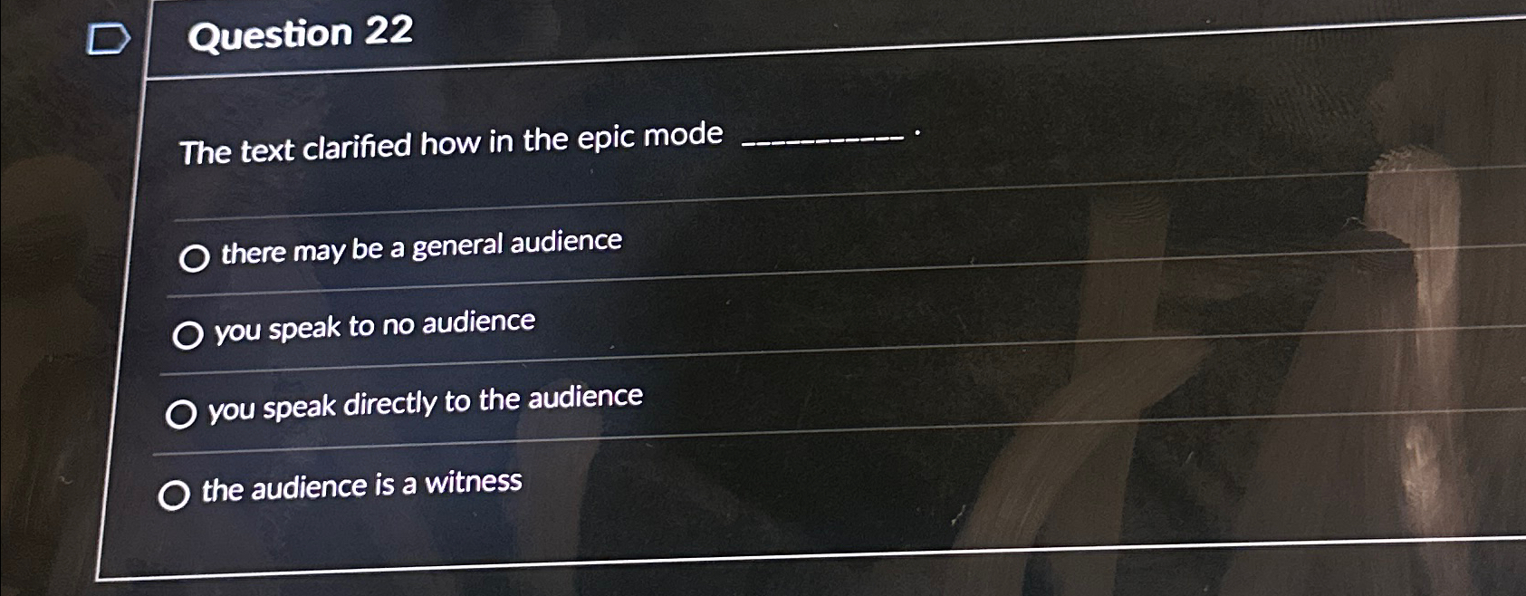 Solved Question 22The text clarified how in the epic mode | Chegg.com
