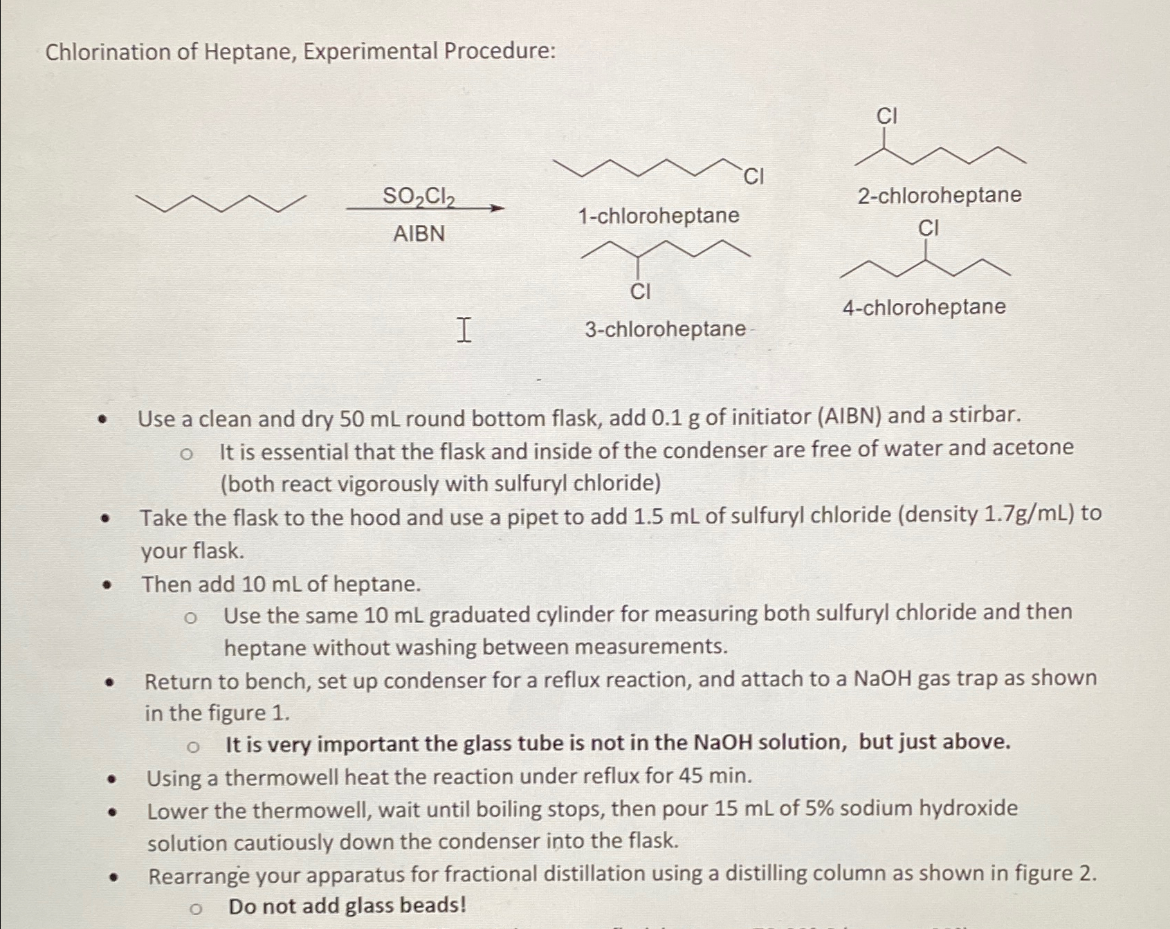 Solved Chlorination of Heptane, Experimental | Chegg.com