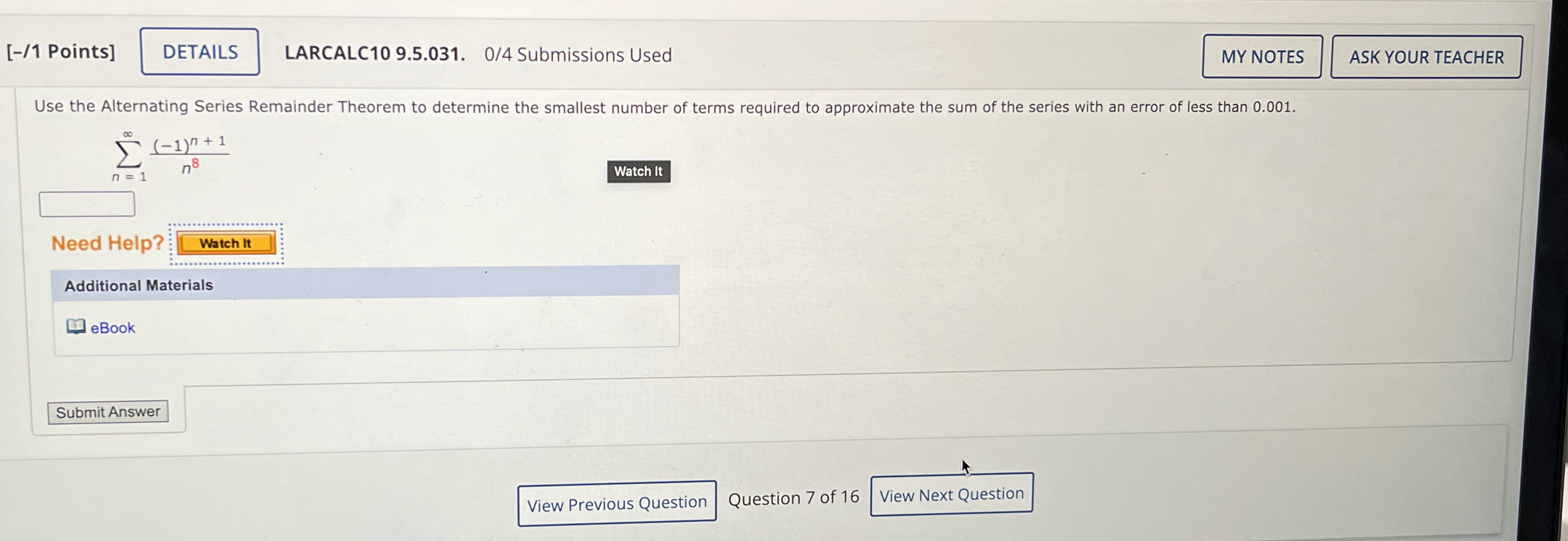 Solved [-/1 ﻿Points]LARCALC10 9.5.031. 0/4 ﻿Submissions | Chegg.com