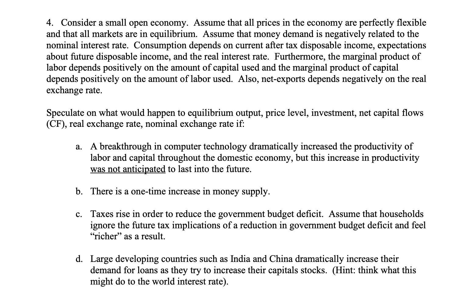 Solved Consider a large open economy. Assume that all prices | Chegg.com