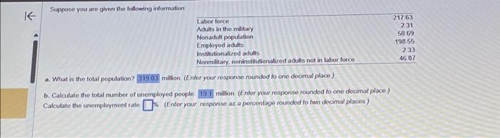 Solved K Suppose you are given the following information: | Chegg.com
