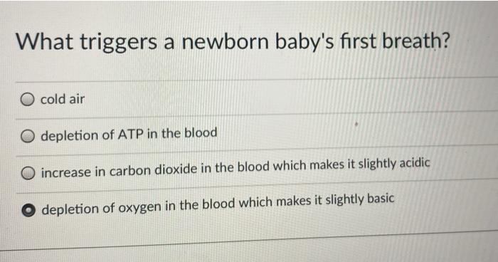 Solved What triggers a newborn baby's first breath? cold air | Chegg.com