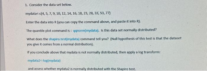 Solved 1. Consider the data set below. mydata