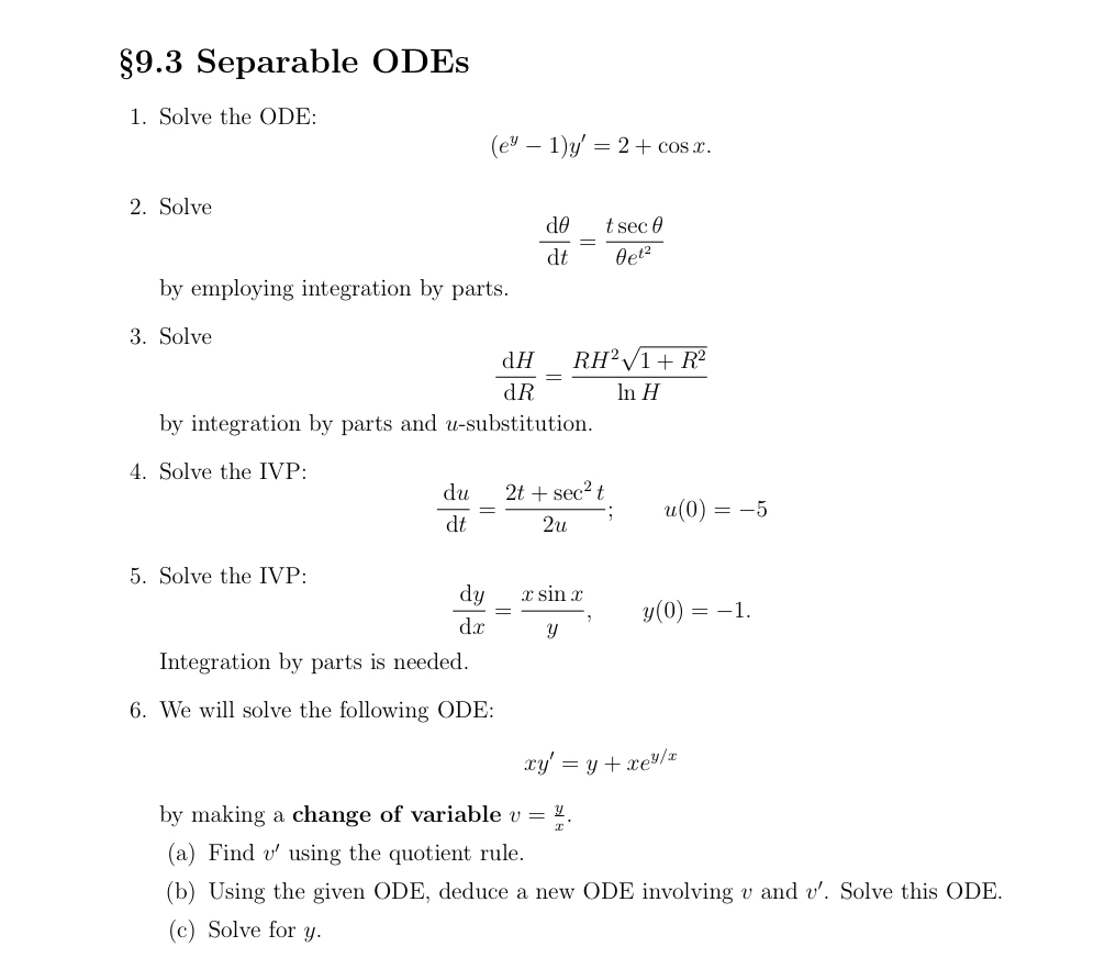 Solved §9.3 ﻿Separable ODEsSolve the | Chegg.com