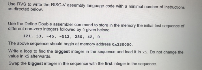 Solved Use RVS to write the RISC-V assembly language code | Chegg.com