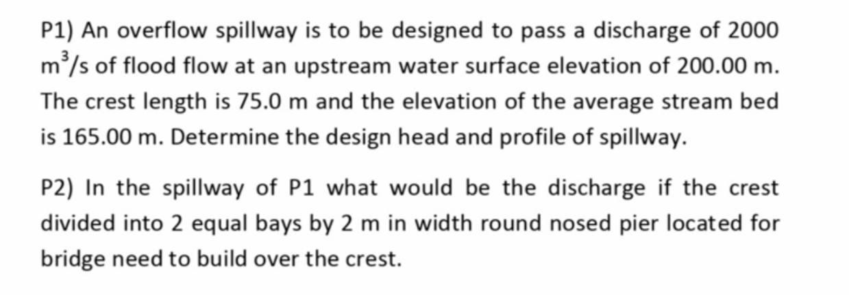 Solved P1) An overflow spillway is to be designed to pass a | Chegg.com