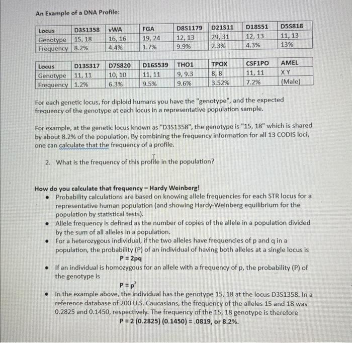 An Example of a DNA Profile: For each genetic locus, | Chegg.com