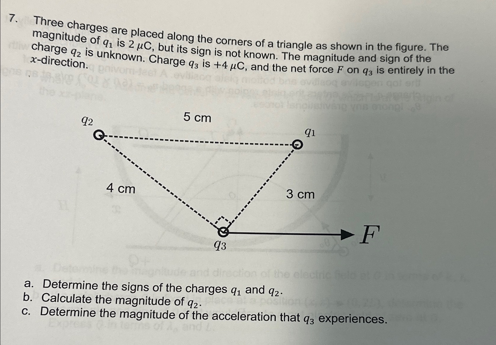 Solved Three charges are placed along the corners of a | Chegg.com