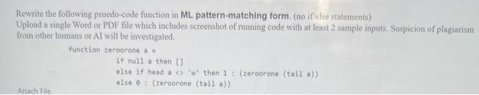 Solved Rewrite the following psuedo-code function in ML | Chegg.com