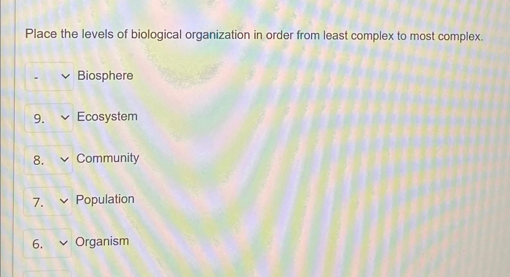 Solved Place the levels of biological organization in order | Chegg.com