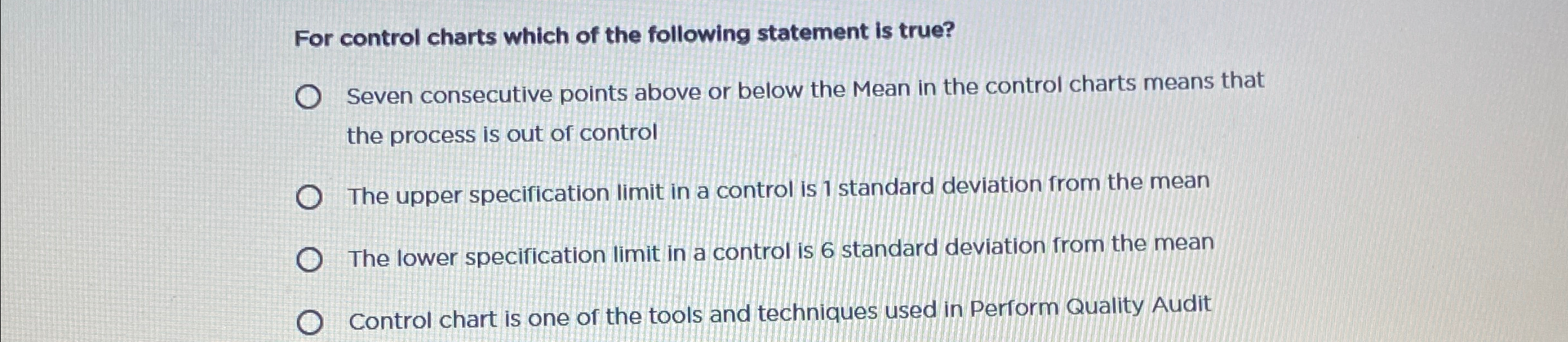 Solved For control charts which of the following statement | Chegg.com