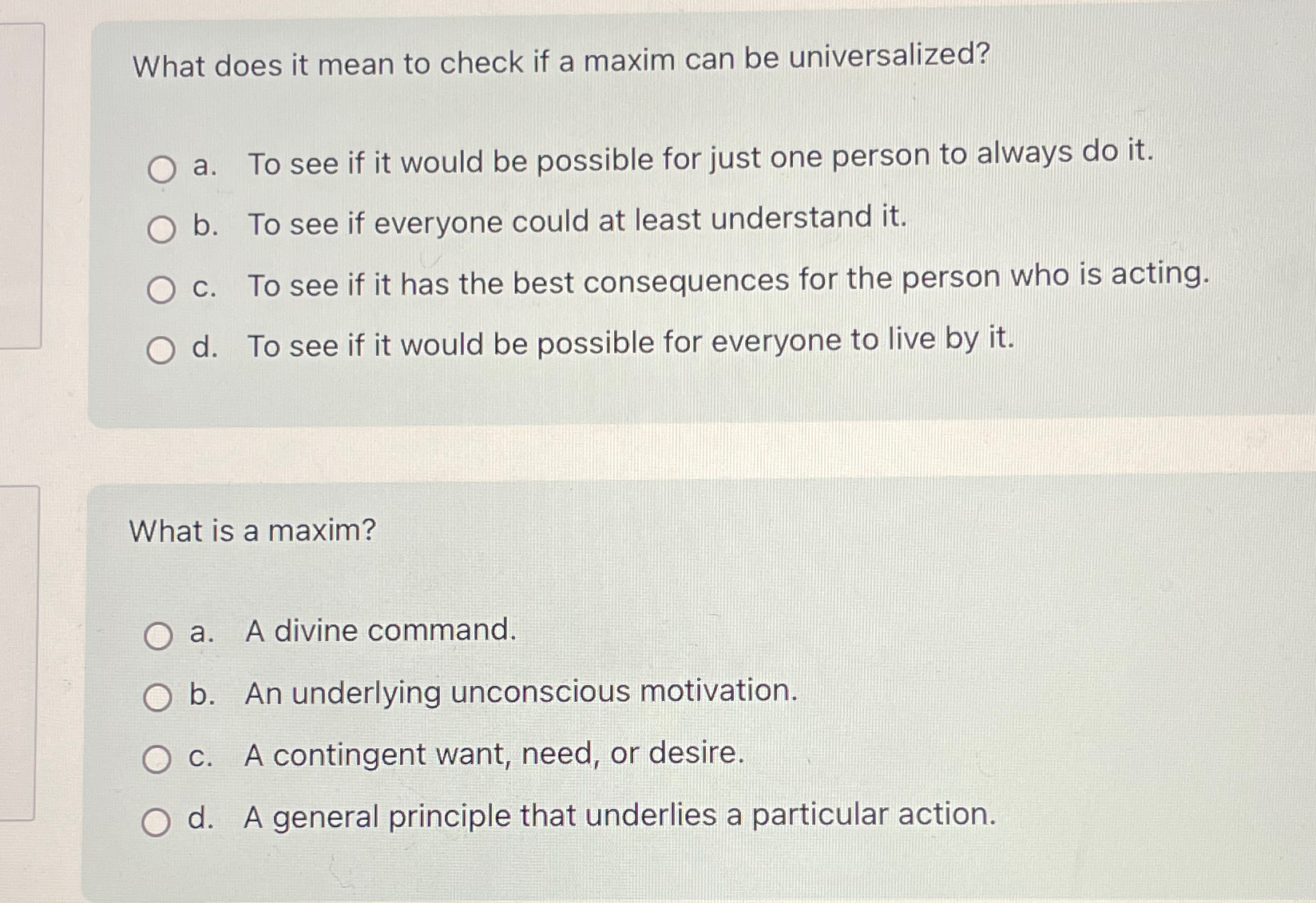 Solved What does it mean to check if a maxim can be | Chegg.com