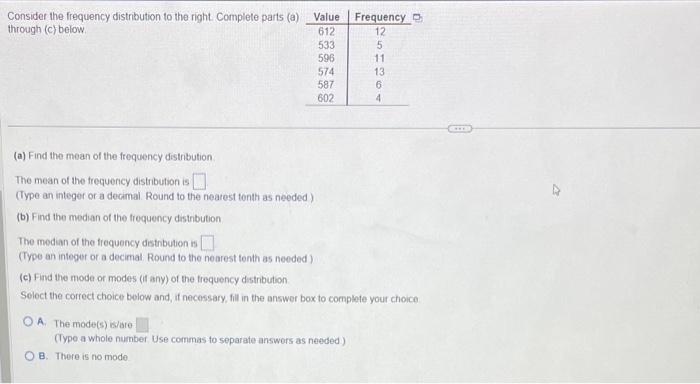 Solved Consider The Frequency Distribution To The Right