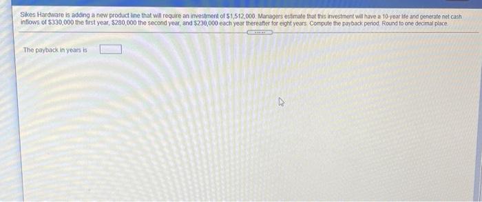 Solved Sikes Hardware is adding a new product line that will | Chegg.com