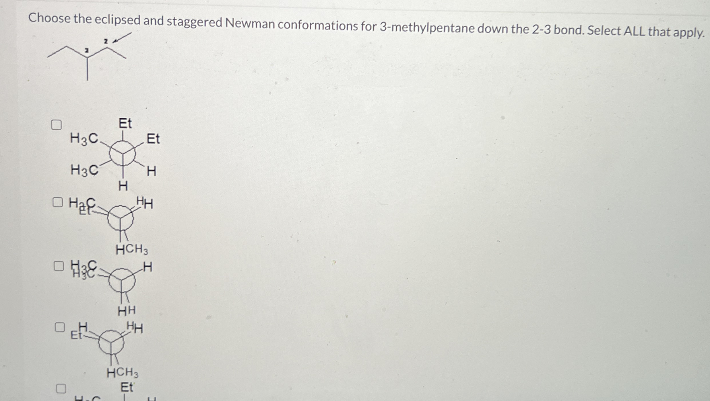 Solved Choose the eclipsed and staggered Newman | Chegg.com