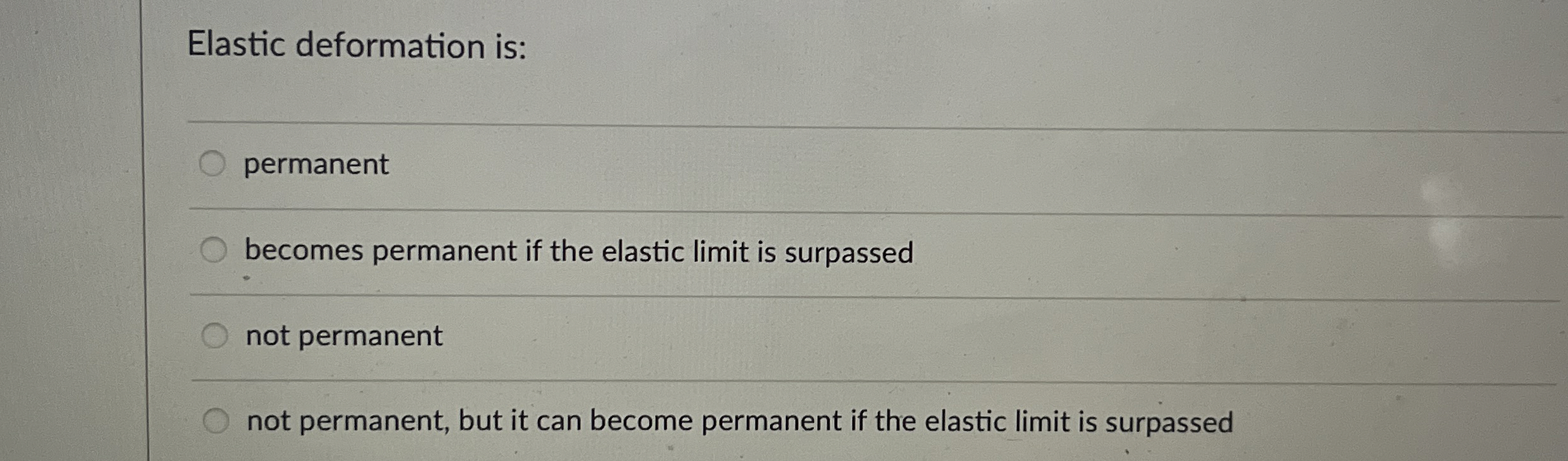 Solved Elastic deformation is:permanentbecomes permanent if | Chegg.com