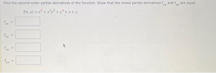 Solved Find the second-order partial derivatives of the | Chegg.com
