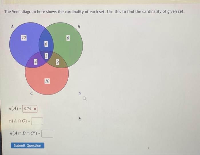 Solved The Venn diagram here shows the cardinality of each | Chegg.com