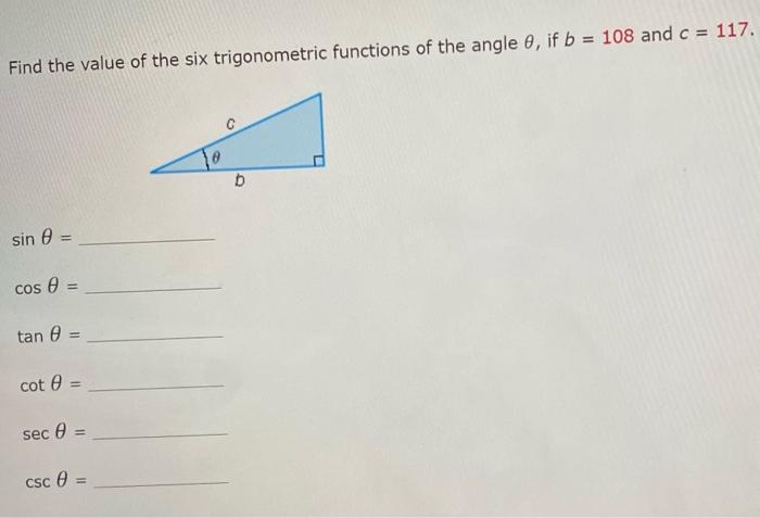 Solved Find the value of the six trigonometric functions of | Chegg.com