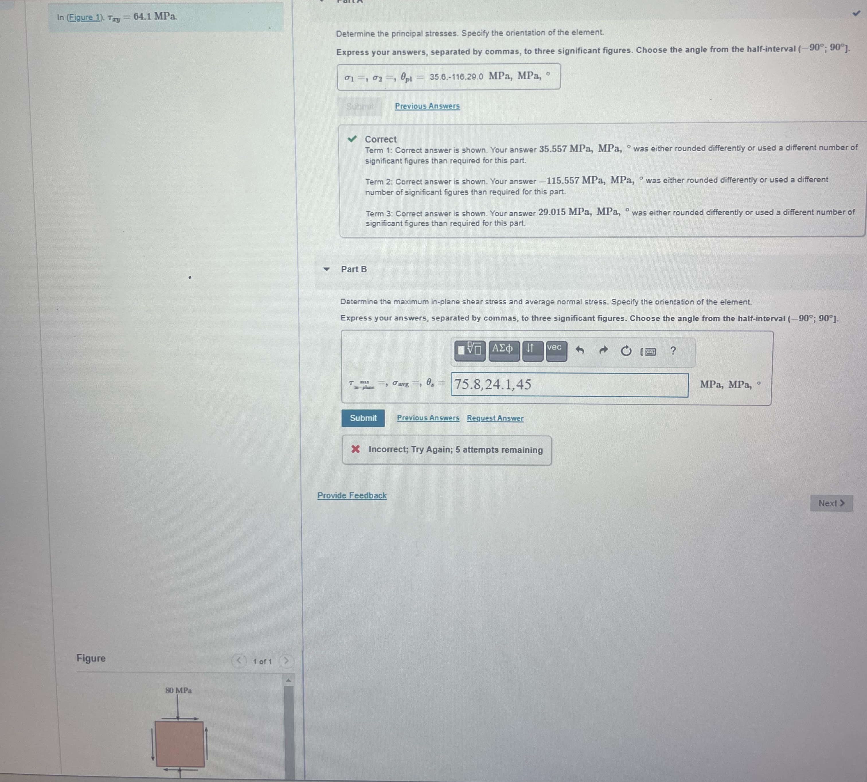 Solved ln (Figure 1). τxy=64.1MPa.Determine the principal | Chegg.com