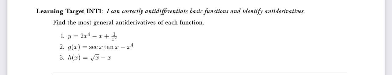 Solved Learning Target INT1: I can correctly | Chegg.com