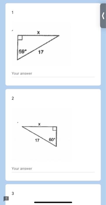Solved 1 х 59° 17 Your answer 2 2 17 60° Your answer 3 | Chegg.com