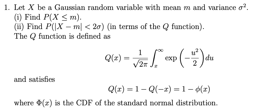 Solved Let X ﻿be A Gaussian Random Variable With Mean M ﻿and 7218